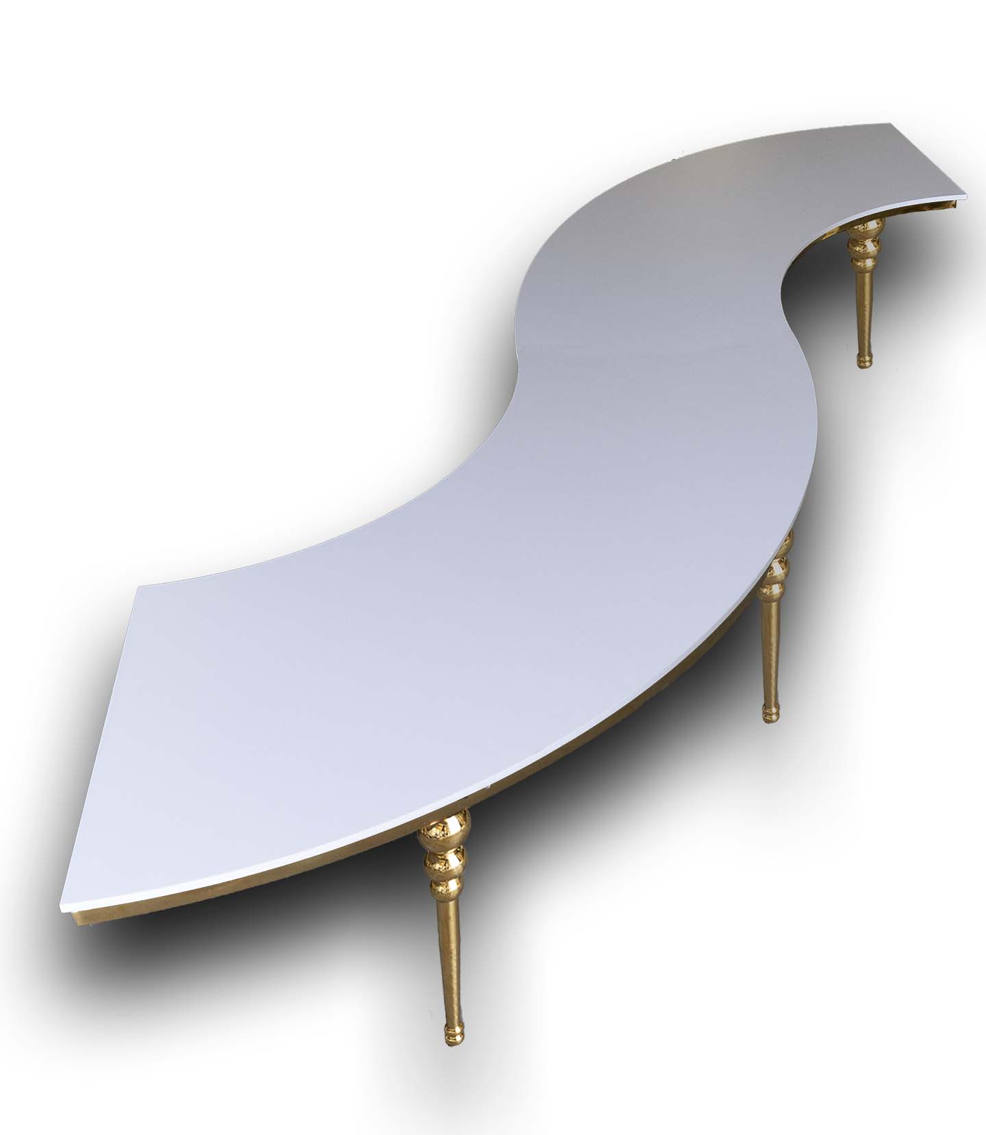 KLEOPATRA - GOLD SERPENTINE TABLE W.GOLD LEGS - CLASS EVENT RENTALS